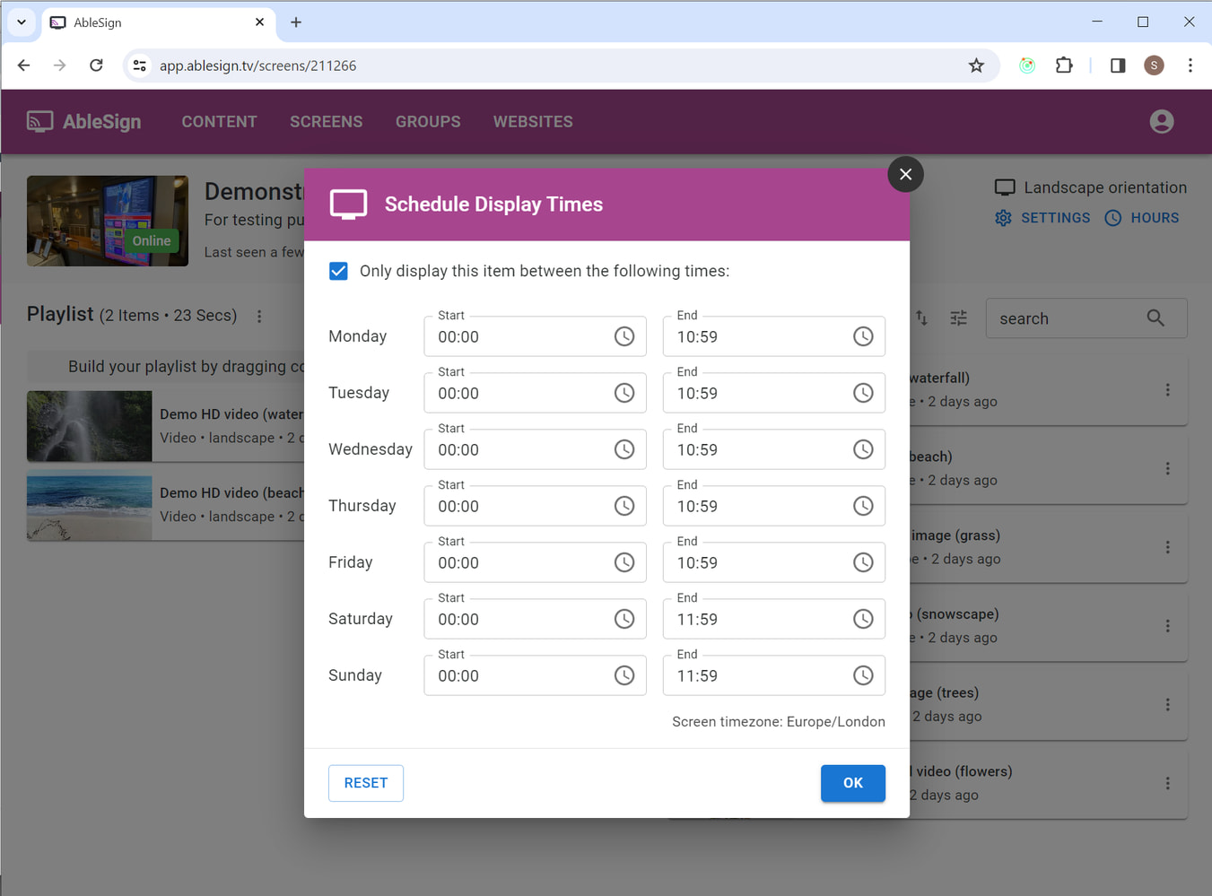 How to schedule playlist items to display at specific times