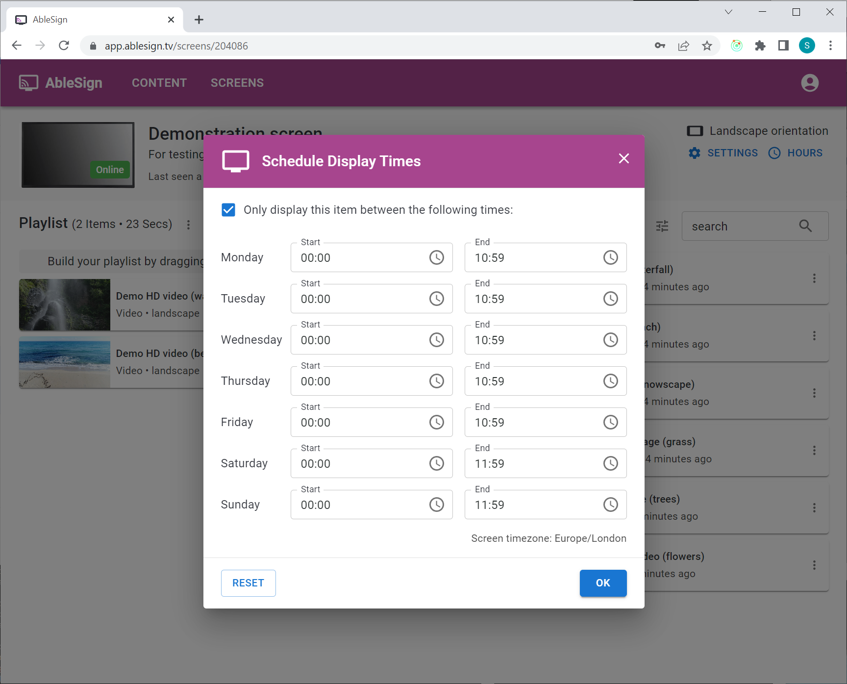 How to schedule playlist items to display at specific times