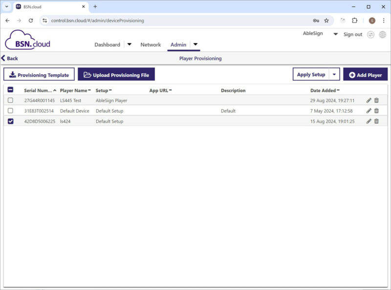 How to reprovision a BrightSign player to use AbleSign