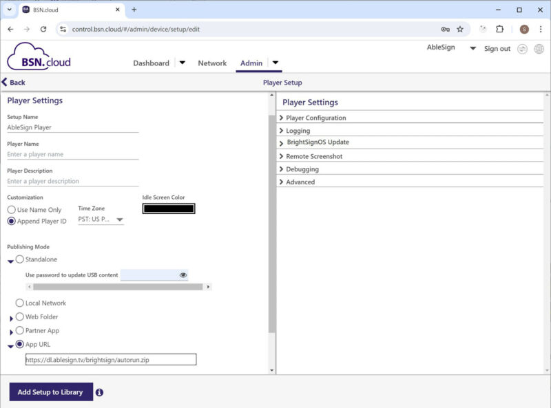 How to setup a BrightSign player using control cloud