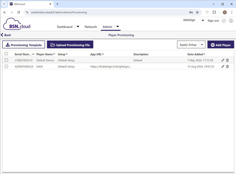 How to setup a BrightSign player using control cloud