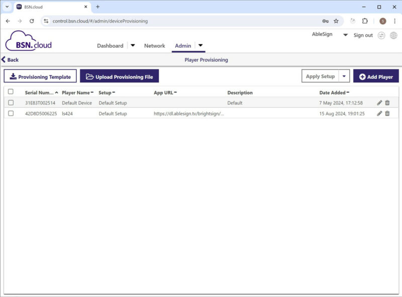 How to setup a BrightSign player using control cloud