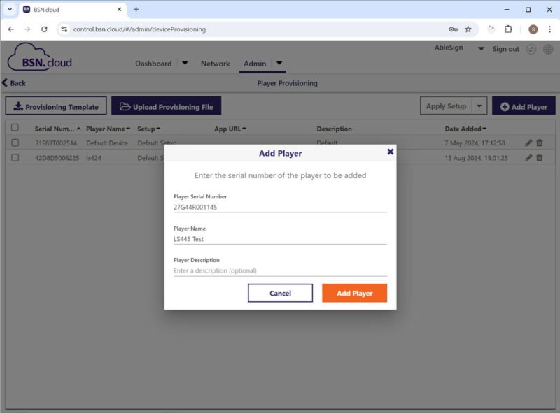 How to setup a BrightSign player using control cloud