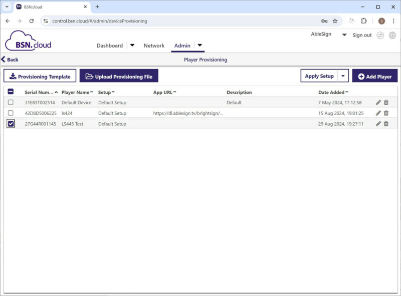 How to setup a BrightSign player using control cloud