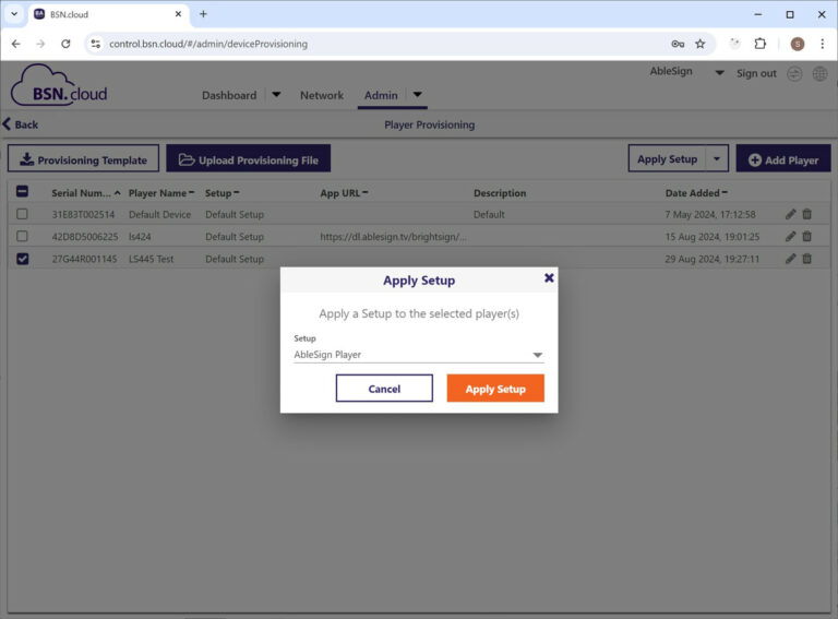 How to setup a BrightSign player using control cloud