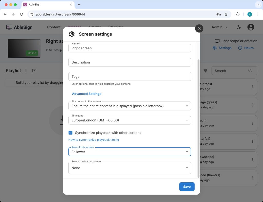 How to sync playback with other screens